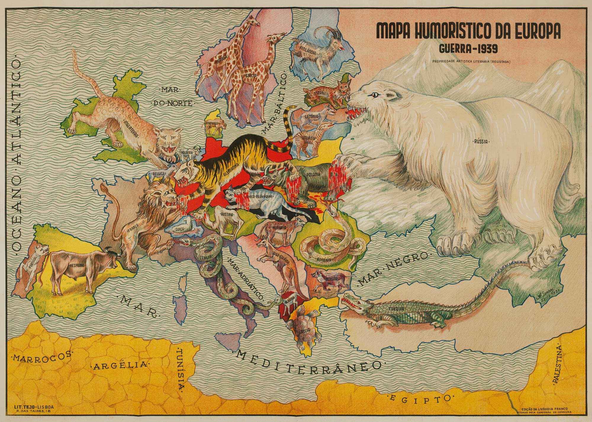 A serio-comic map of Europe at the start of the Second World War ...