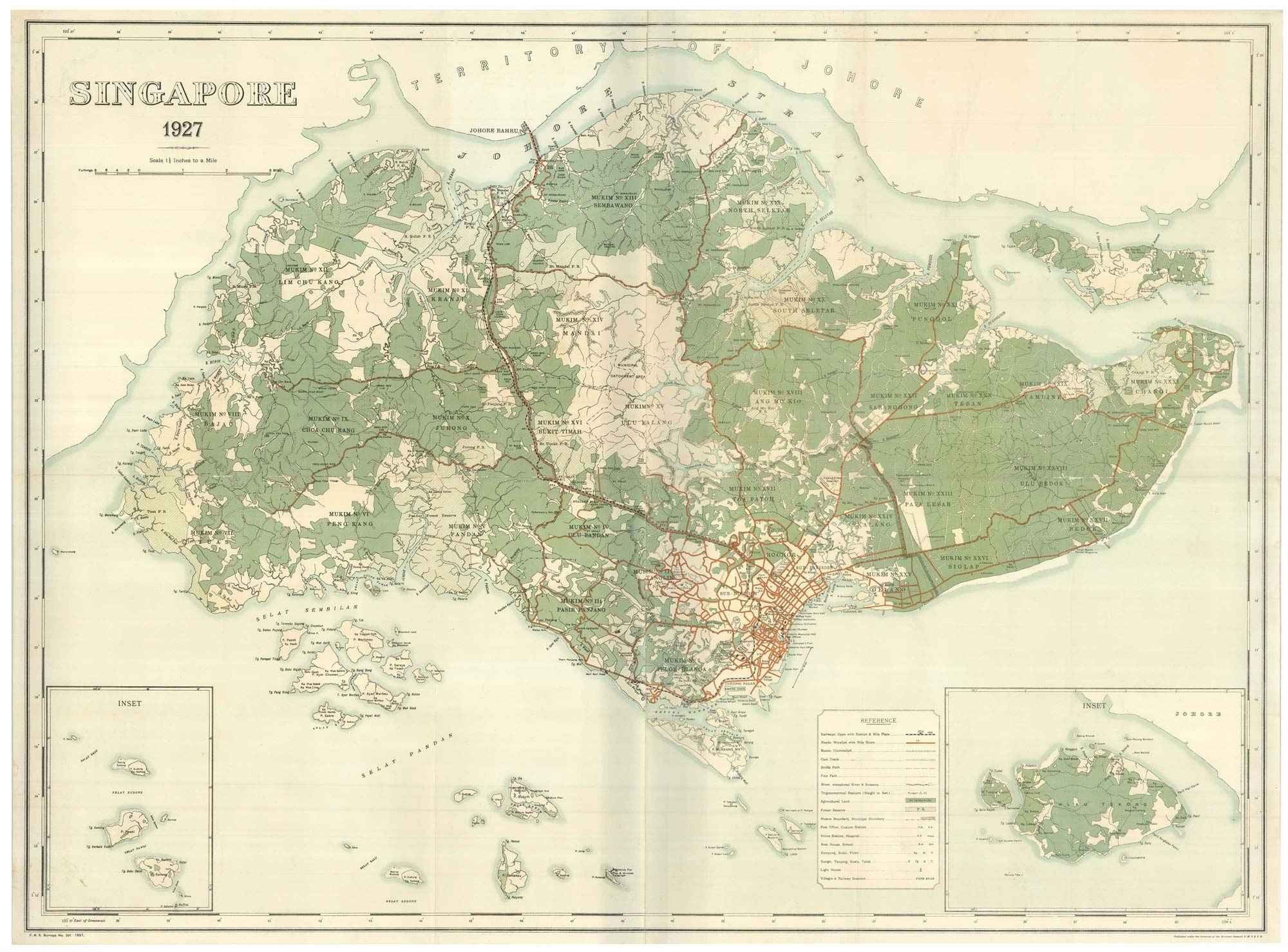 A scarce wall map of Singapore in the 1920s - Altea Gallery Antique Maps