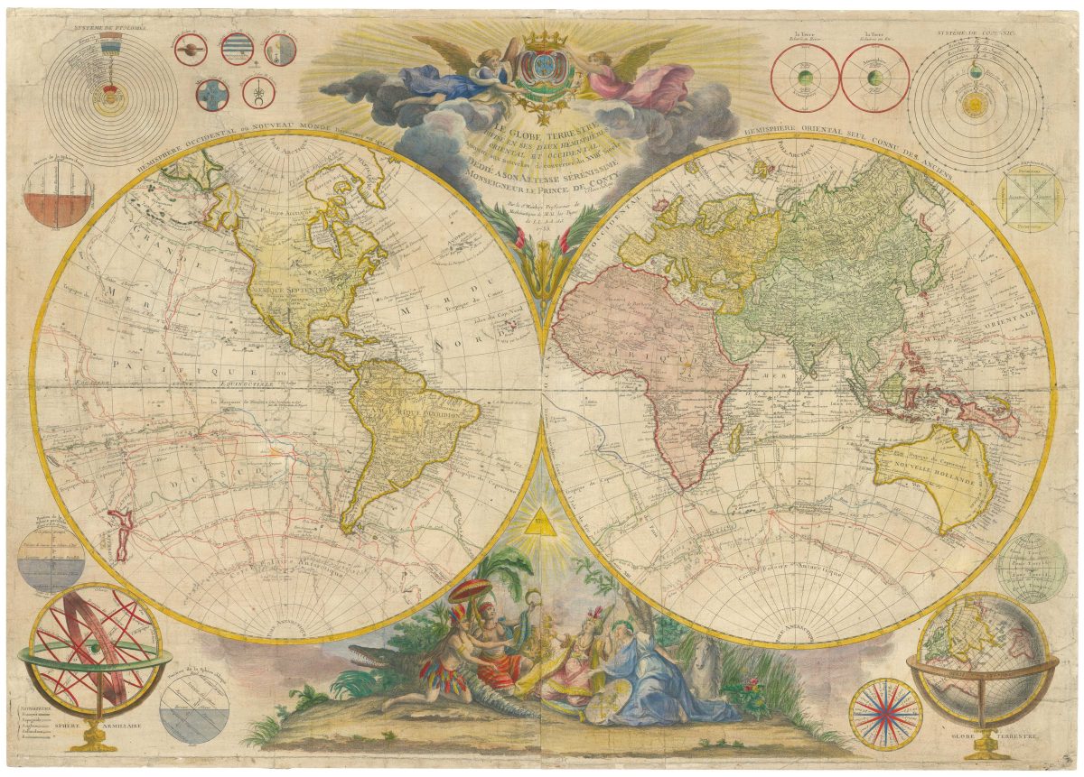 An 18th century wall map of the world - Altea Gallery